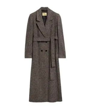 Momoni Elin Double-breasted Herringbone Long Coat - Grey