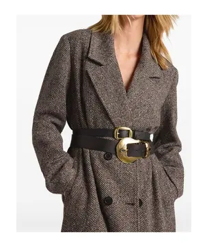 Momoni Elin Double-breasted Herringbone Long Coat - Grey