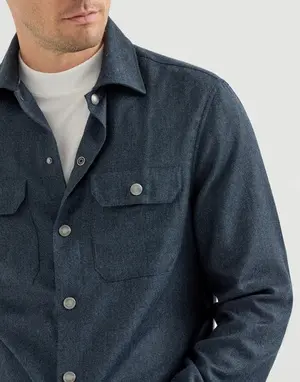 Brunello Cucinelli Virgin-wool Flannel Overshirt With Spread-collar And Chest-pockets