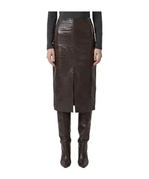 Federica Tosi Crocodile-effect Leather Midi Skirt - Dark Brown