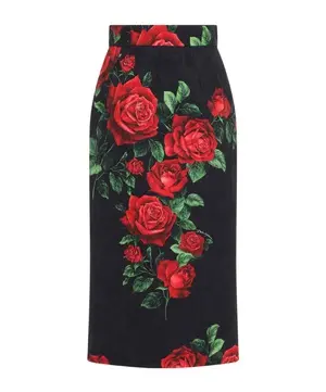Dolce & Gabbana Floral Print Midi Skirt - Black