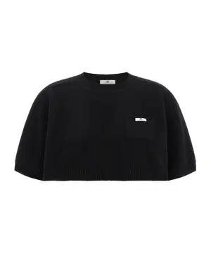 Elisabetta Franchi Ribbed Crew Neck Sweater With Chest Pocket