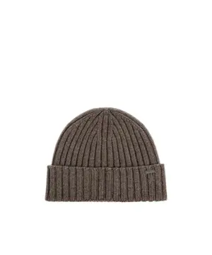 Paul & Shark Ribbed Beanie Hat - Brown