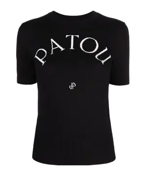 PATOU Logo Intarsia-knit Short Sleeved Jumper - Black