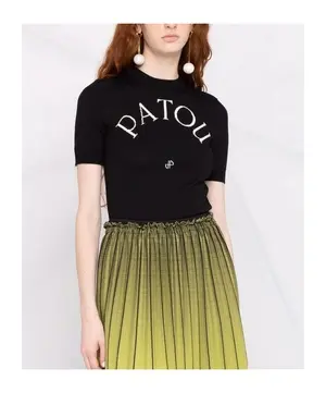 PATOU Logo Intarsia-knit Short Sleeve Jumper - Black