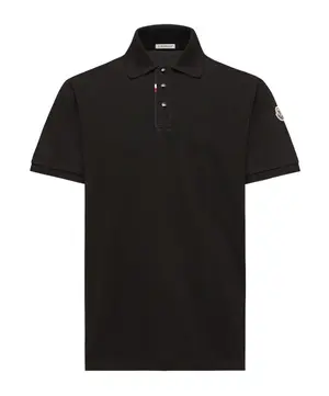 Moncler Logo Cotton Piquet Polo Shirt - Black