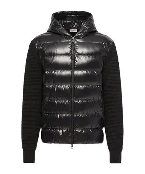 Moncler Cashmere Wool Blend Padded Zip-up Cardigan - Black