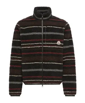 Moncler Striped Teddy Zip-up Cardigan - Black/gray
