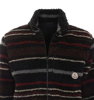 Moncler Striped Teddy Zip-up Cardigan - Black/gray