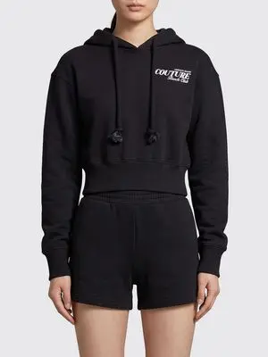 Versace Cropped Cotton Hoodie With Contrast Logo