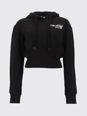 Versace Cropped Cotton Hoodie With Contrast Logo