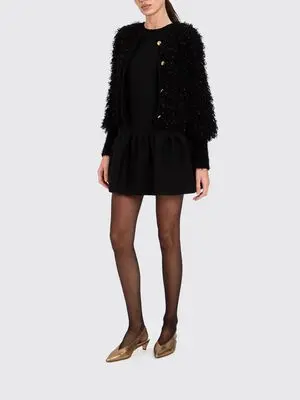 TWINSET Crewneck Cardigan With Metal Buttons And Fringe Detail - Black