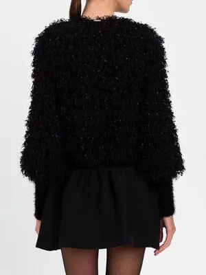 TWINSET Crewneck Cardigan With Metal Buttons And Fringe Detail - Black