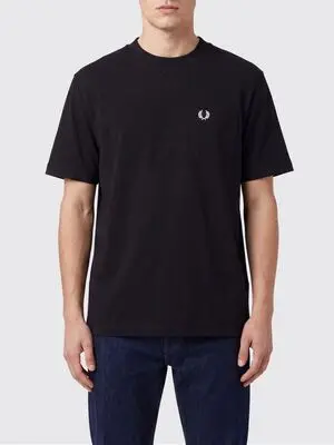 Fred Perry Crewneck Cotton T-shirt With Patch Pocket And Embroidered Logo - Black