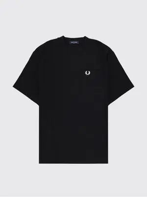 Fred Perry Crewneck Cotton T-shirt With Patch Pocket And Embroidered Logo - Black