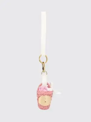 PATOU Raffia And Leather Keyring With Contrasting Logo - Pink
