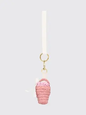 PATOU Raffia And Leather Keyring With Contrasting Logo - Pink