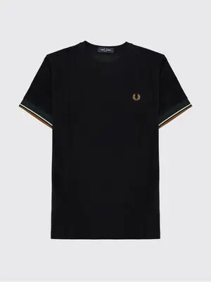 Fred Perry Crewneck Cotton T-shirt With Contrasting Embroidered Logo - Black