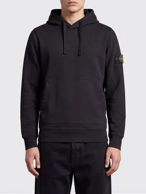 Stone Island Relaxed Fit Cotton Hoodie With Kangaroo Pocket Black