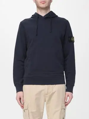 Stone Island Relaxed Fit Cotton Hoodie With Kangaroo Pocket Blue