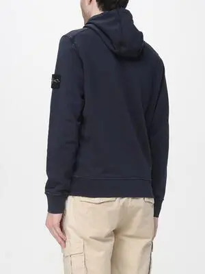 Stone Island Relaxed Fit Cotton Hoodie With Kangaroo Pocket - Blue