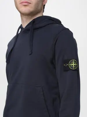 Stone Island Relaxed Fit Cotton Hoodie With Kangaroo Pocket - Blue
