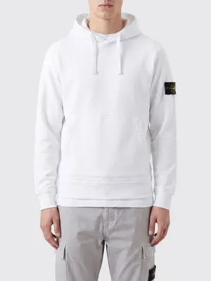 Stone Island Relaxed Fit Cotton Hoodie With Kangaroo Pocket White