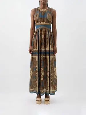 Zimmermann Mahon Ethnic-print Silk Maxi Dress With Off-the-shoulder Design - Navy