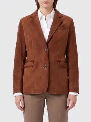 GOLDEN GOOSE Suede Leather Slim Fit Blazer With Peak Lapels