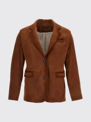 GOLDEN GOOSE Suede Leather Slim Fit Blazer With Peak Lapels