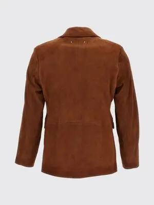 GOLDEN GOOSE Suede Leather Slim Fit Blazer With Peak Lapels