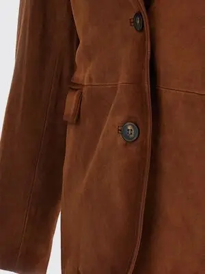 GOLDEN GOOSE Suede Leather Slim Fit Blazer With Peak Lapels