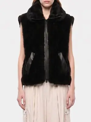 Pinko Pinko Hooded Faux Fur Waistcoat Black