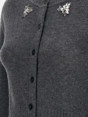 Simone Rocha Crewneck Cashmere Cardigan With Rhinestone Embroidery