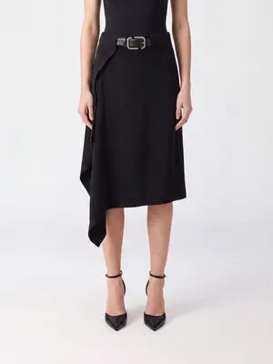 Attico Asymmetrical Virgin Wool Midi Skirt With Adjustable Belt