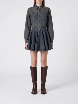HAIKURE Cotton Denim Mini Shirtdress With Flared Skirt