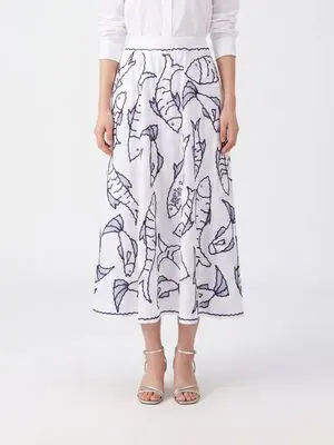 Farm Rio Fresh Fish Graphic Print Linen Blend A-line Midi Skirt With High Waist