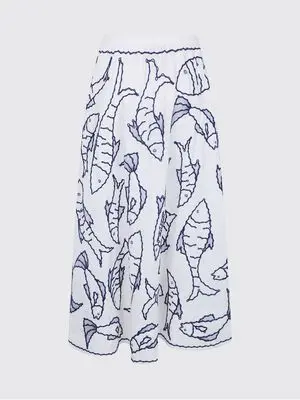 Farm Rio Fresh Fish Graphic Print Linen Blend A-line Midi Skirt With High Waist