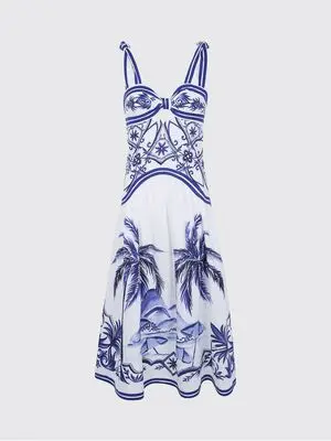 Farm Rio Wonderful City Floral Print Linen Midi Dress With Square Neckline