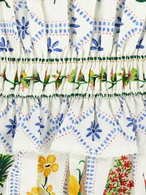 Farm Rio Tropical Porcelain Cotton Mini Dress With Square Neckline