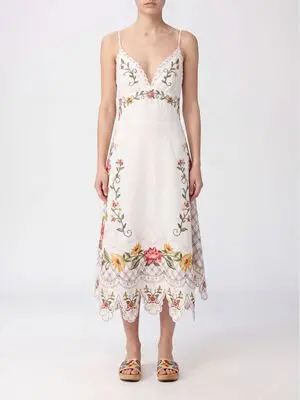 Farm Rio Off- Flower V-neck Floral Print Linen Midi Dress