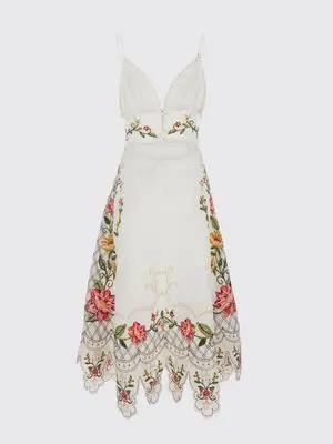 Farm Rio Off- Flower V-neck Floral Print Linen Midi Dress
