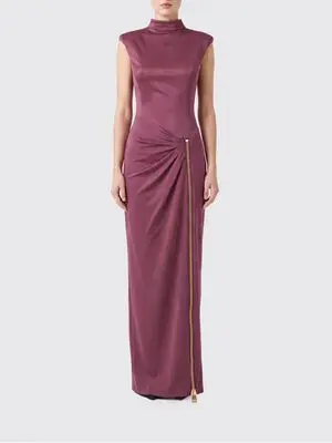 Balmain High-neck Ruched-waist Jersey Long Sheath Gown
