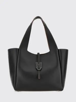 Hogan Calfskin Shoulder Bag With Double Handle And Inner Pouch - Black