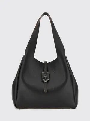 Hogan Calfskin Shoulder Bag With Double Handle And Inner Pouch - Black