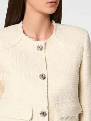 Philipp Plein Single-breasted Short Tweed Blazer With Jewelled Buttons - White