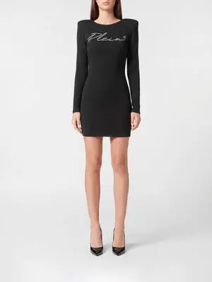 Philipp Plein Slim Fit Jersey Sheath Mini Dress With Padded Shoulders