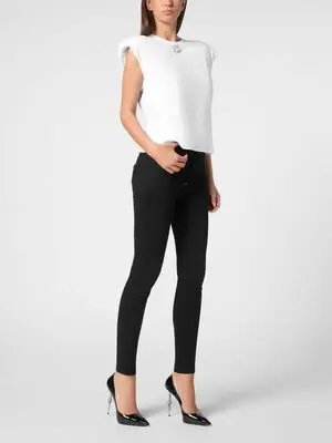 Philipp Plein Jersey Tank Top With Crew Neck And Padded Shoulders - White