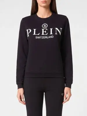 Philipp Plein Crewneck Cotton Sweatshirt With Contrast Logo Print - Black