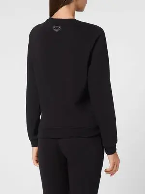 Philipp Plein Crewneck Cotton Sweatshirt With Contrast Logo Print - Black